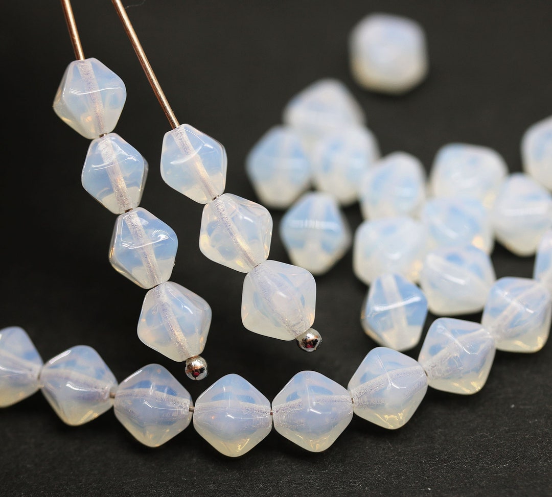 6mm Opal White Bicone Czech Glass Pressed Bead 30pc - 3873 - Etsy
