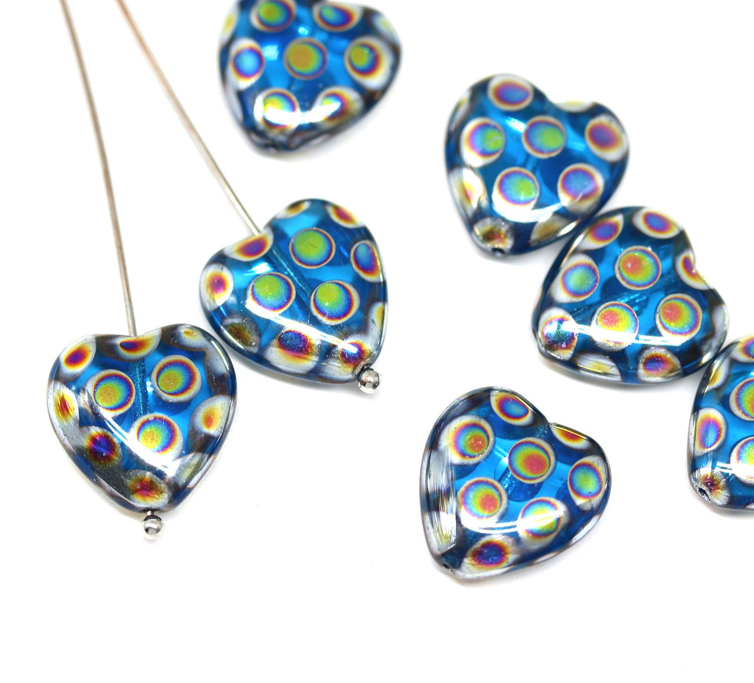 Fancy Heart Beads 15mm Aqua Blue Czech Glass Pressed Heart | Etsy