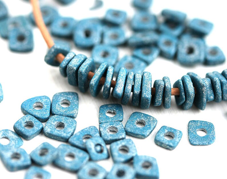 Metallic Blue Chip Beads Greek Ceramic Spacers Tiny Washer - Etsy