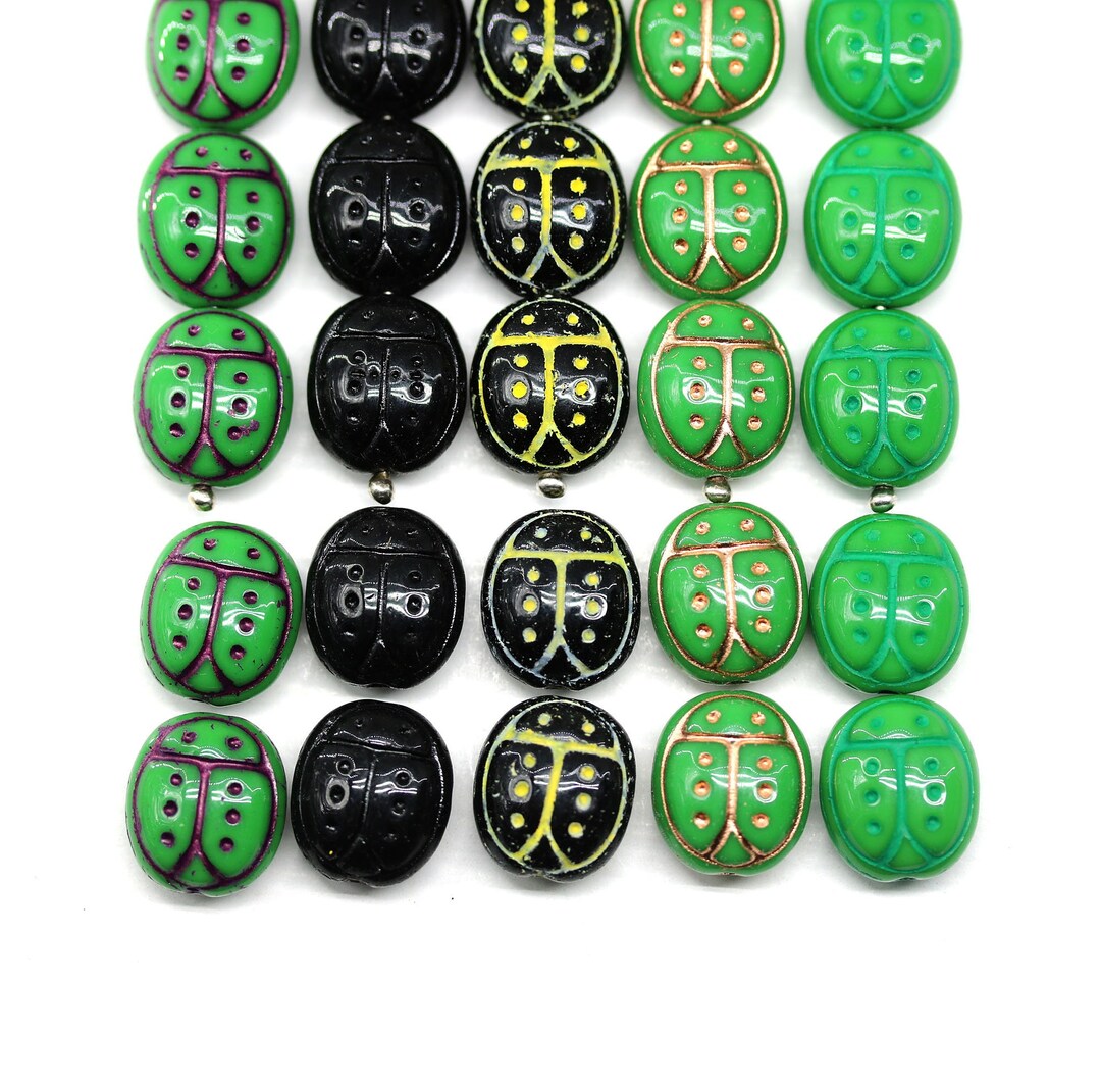 Black Ladybug Bead Large 13x11mm Ladybird Czech Glass Beads 6pc - Etsy