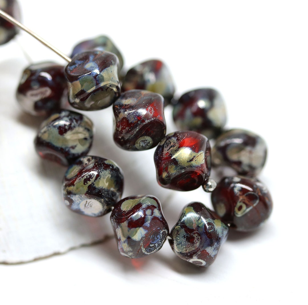 9mm Dark Red Round Chunky Czech Beads Picasso Czech Glass - Etsy