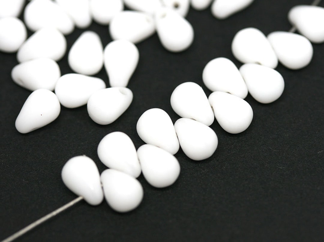 Opaque White Small Drops Czech Glass Teardrops Tiny Drop Pressed Beads ...