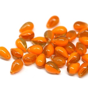 6x9mm Mixed Orange Czech Glass Teardrop Beads, Yellow Orange Pressed ...