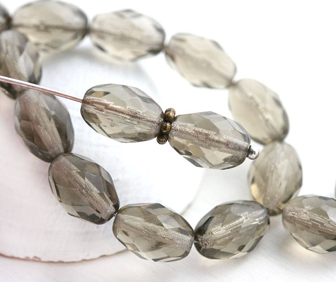 11x8mm Grey Oval Beads, Transparent Gray Czech Glass Fire Polished ...