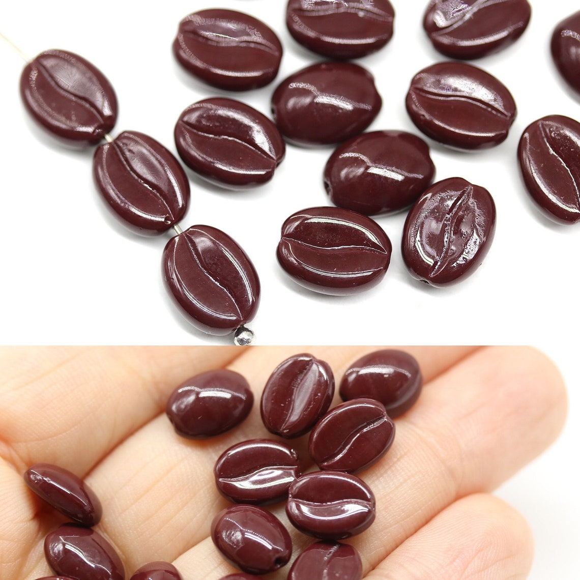 Coffee bean beads Czech glass beads brown coffee bean black | Etsy