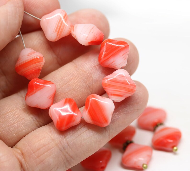 12mm Rhombus Diamond Shape Czech Glass Beads Light Red White - Etsy