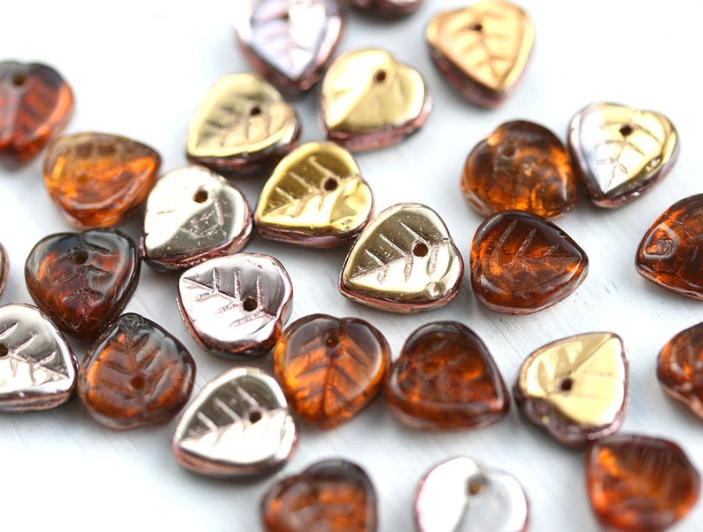 30pc Heart Shaped Dark Topaz Leaves Vitrail Coating Brown - Etsy