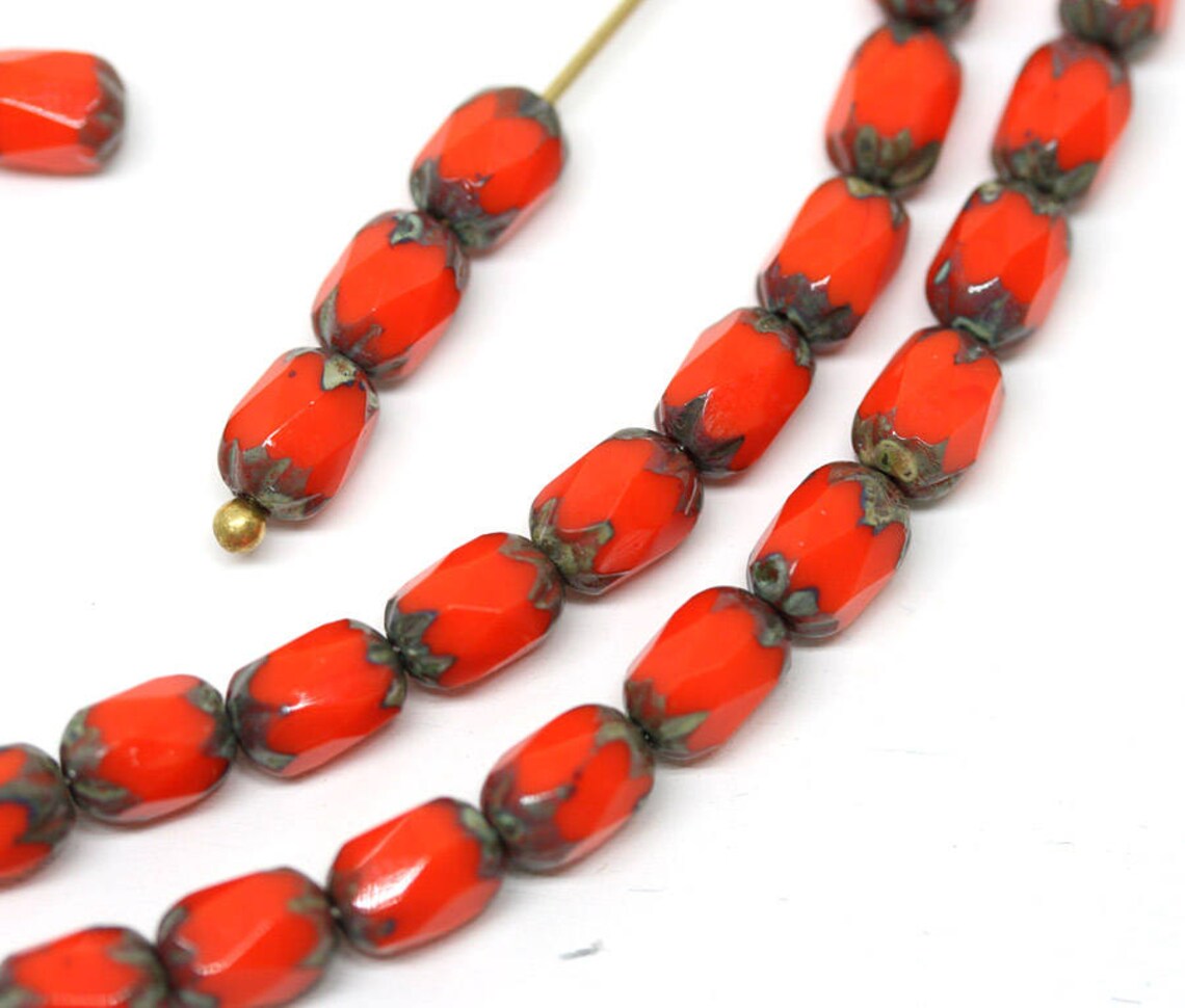 Opaque Red Rice Beads Red Picasso Czech Glass Fire Polished - Etsy