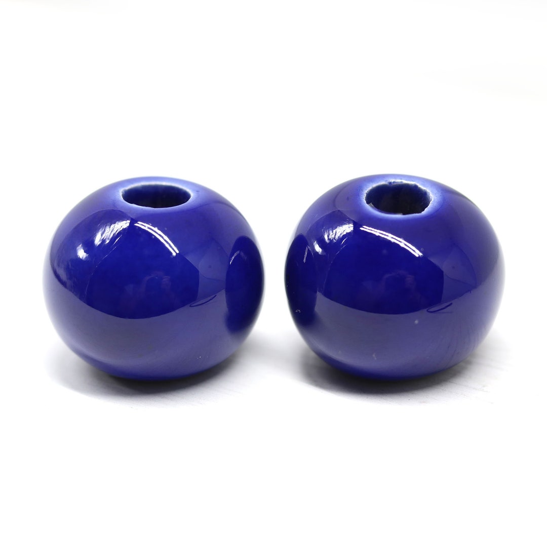 18mm Dark Blue Round Ceramic Beads, Enamel Greek Ceramic Organic Ball ...