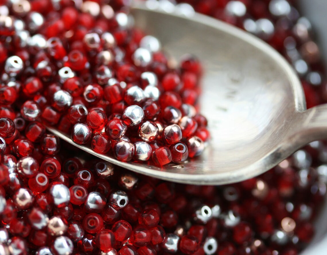 3mm Red Beads Mix Czech Glass Small Spacers Red With Silver - Etsy
