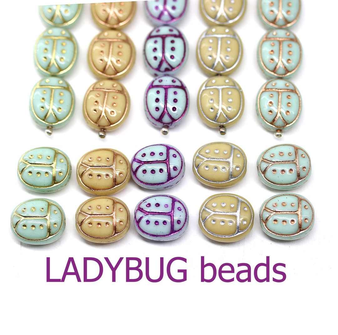 Large Ladybug Beads Beige Mint Czech Glass Ladybird Bug Beads 13x11mm ...