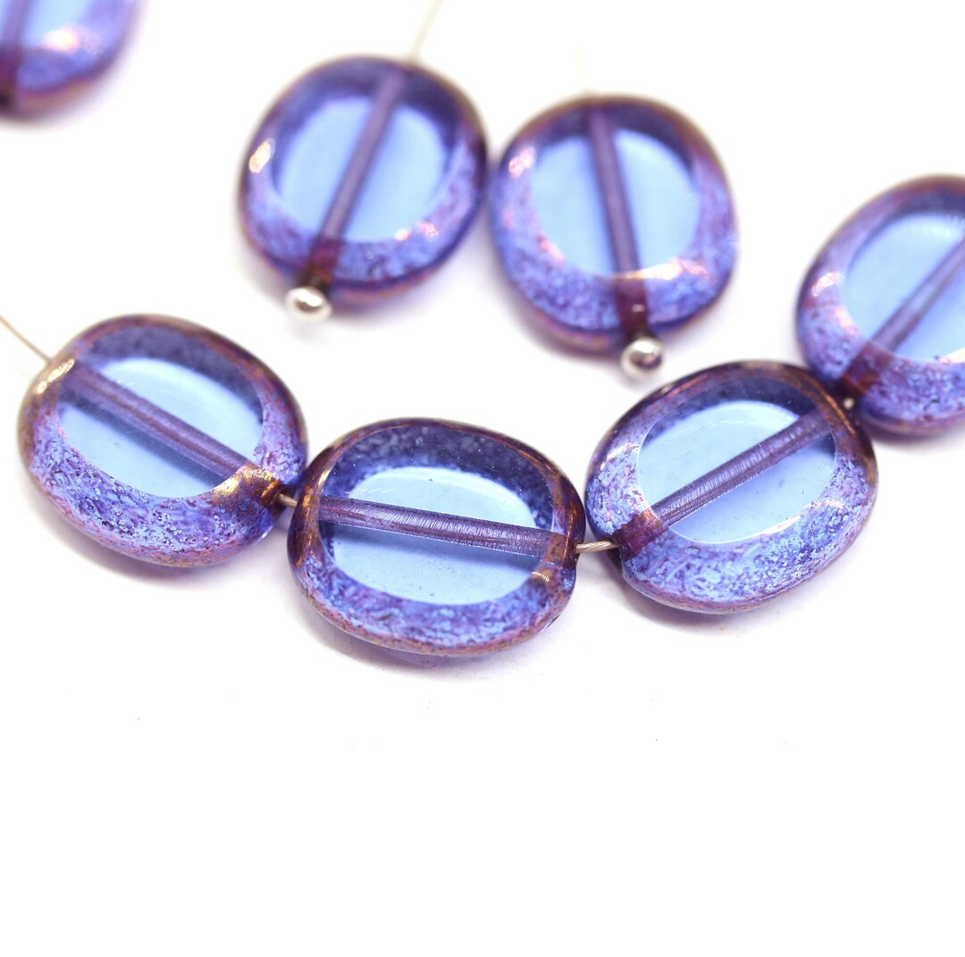 14x12mm Blue Czech Glass Oval Beads Purple Luster Fire Etsy