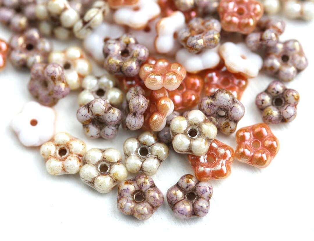 50pc Czech Glass Daisy Beads: Picasso Rustic Flower Spacer, 5mm - Etsy