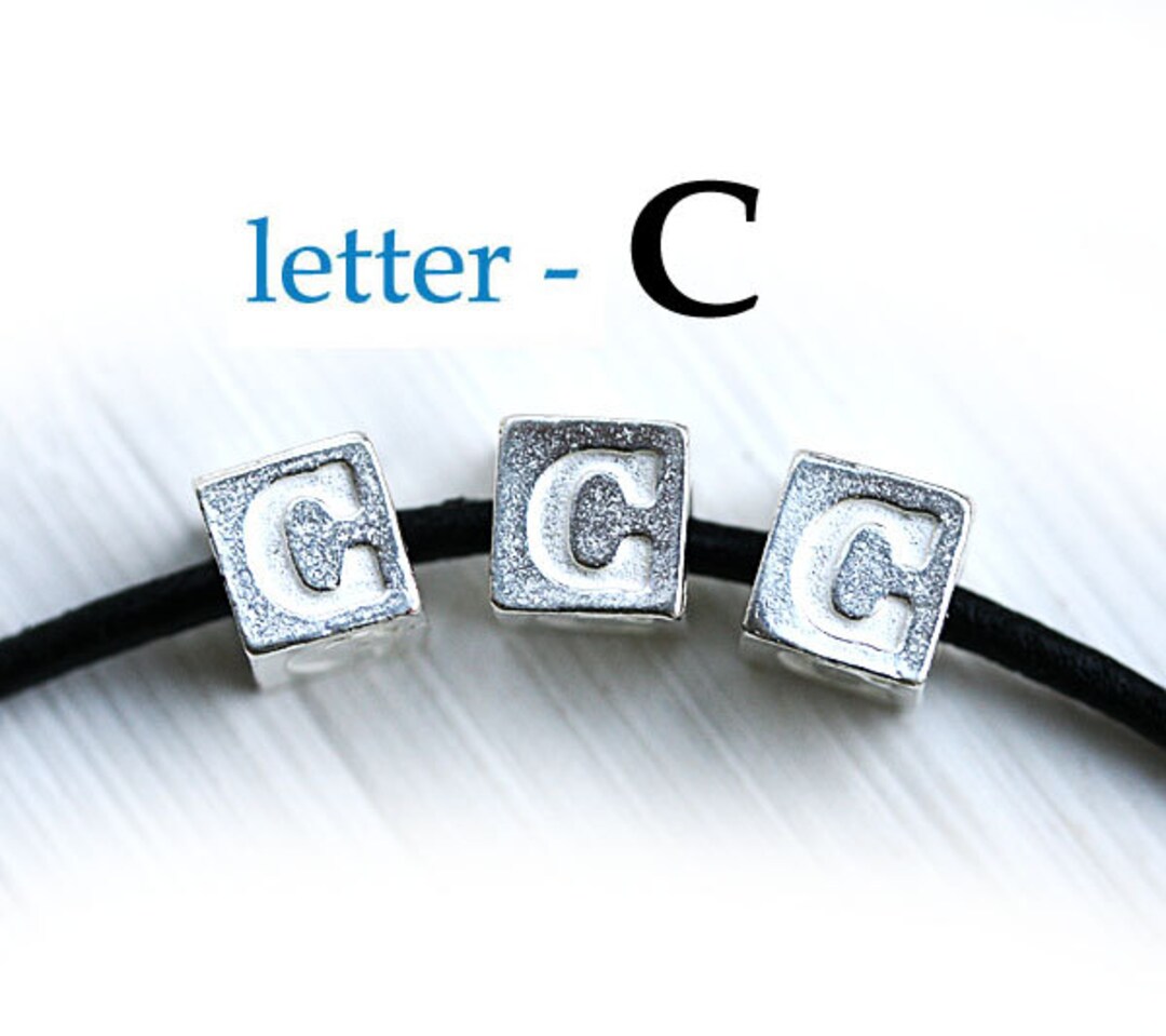 Silver Letter C Cube Beads: 7mm Alphabet Beads, 3pc - Etsy
