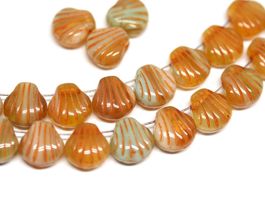 Yellow Glass Shell Beads Topaz Side Drilled Seashell Czech Glass Beads ...