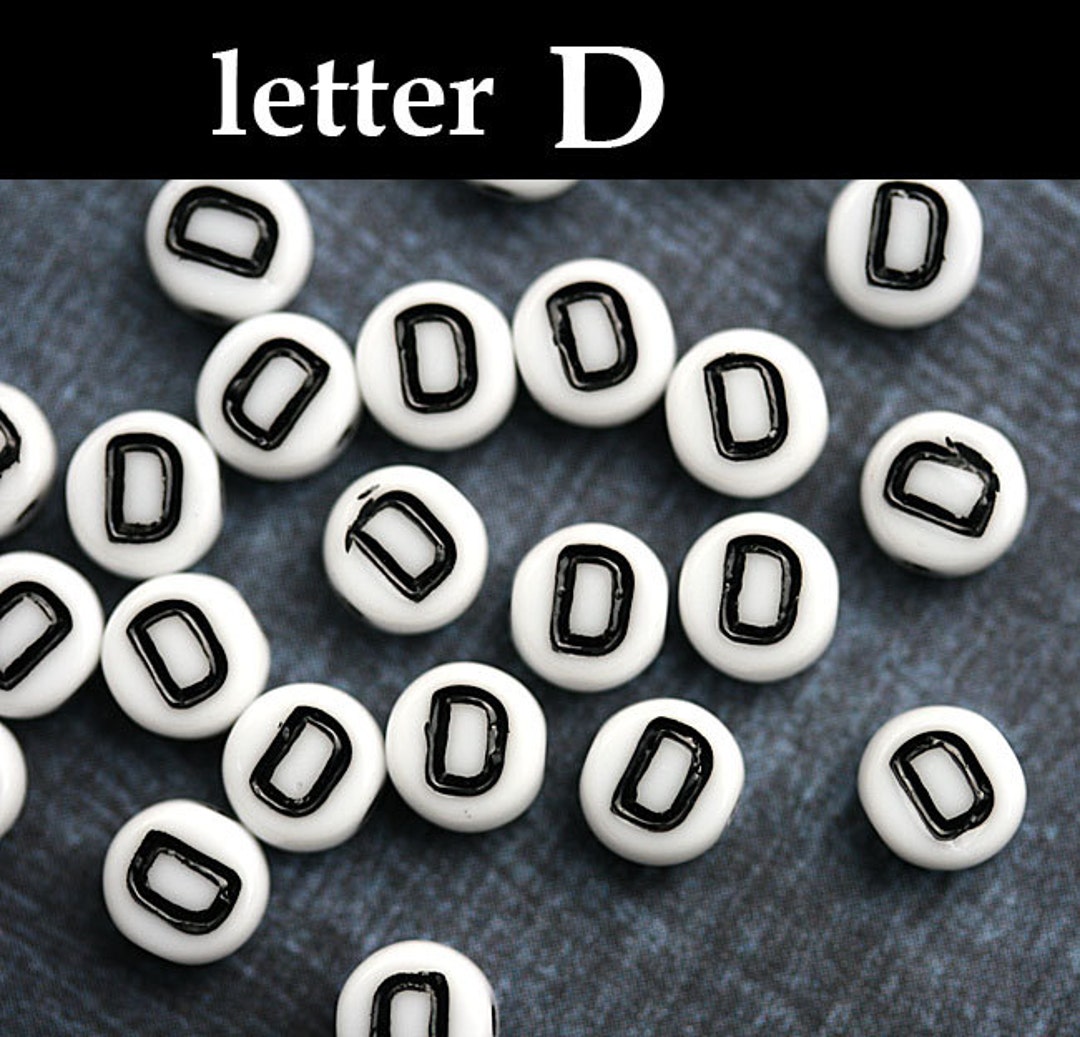 White Alphabet Beads - Letter D - Black Inlay, Czech Glass Letter Beads ...