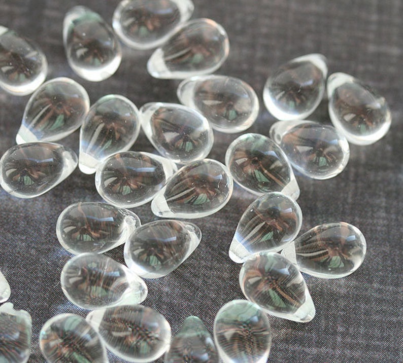 40pc Crystal Clear Drop Beads Czech Glass 6x9mm Teardrops, Raindrop for ...