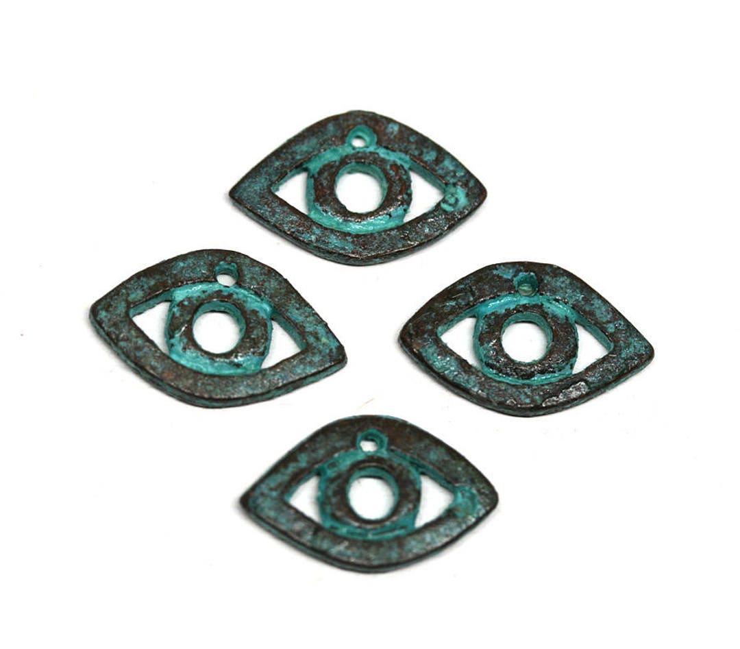 Green Patina Evil Eye Charms: Copper Boho Beads (4pc) - Etsy