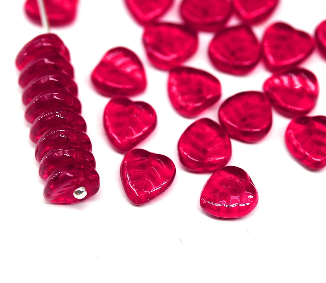 Dark Red Heart Shaped Triangle Leaf, Red Czech Glass Small Leaves ...