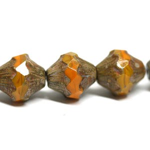 Yellow Orange 11mm Bicone Beads Baroque Czech Glass Picasso Beads Brown ...