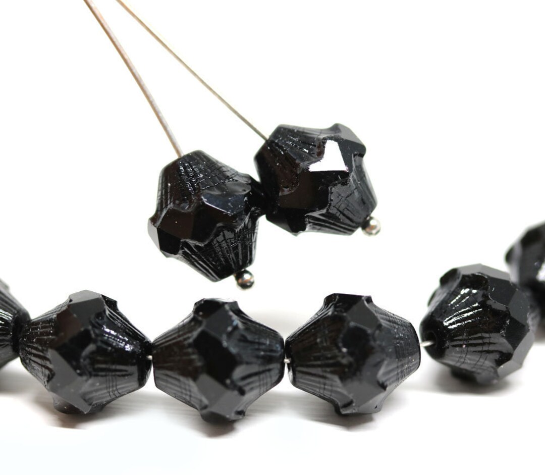 Jet Black 11mm Bicone Beads Baroque Czech Glass Fire Polished Large ...