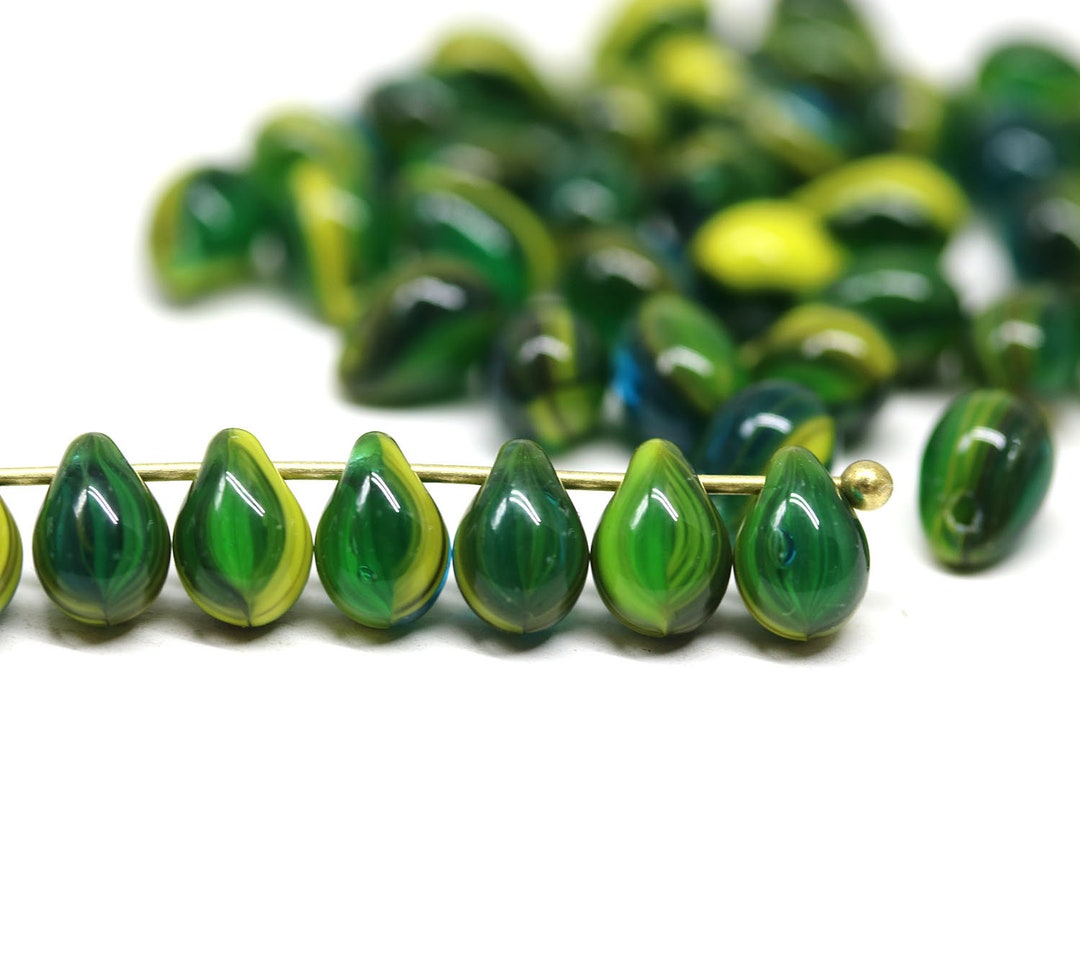 70pc Green Yellow Teardrops 5x7mm Czech Glass Top Drilled - Etsy