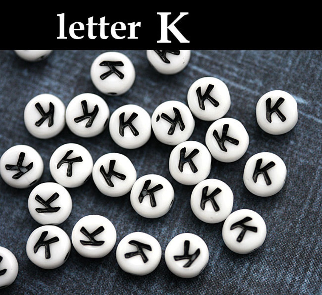 Glass Alphabet Beads - Letter K - White With Black Inlay, Czech Glass ...