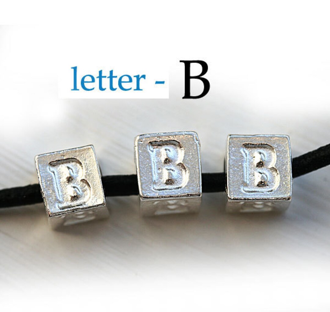 Silver Letter B - Alphabet Letter Beads, 7mm, Greek Metal Letters, Cube ...