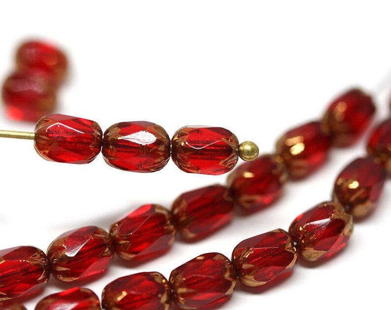 Red Gold Rice Beads Transparent Red Czech Glass Fire Polished - Etsy