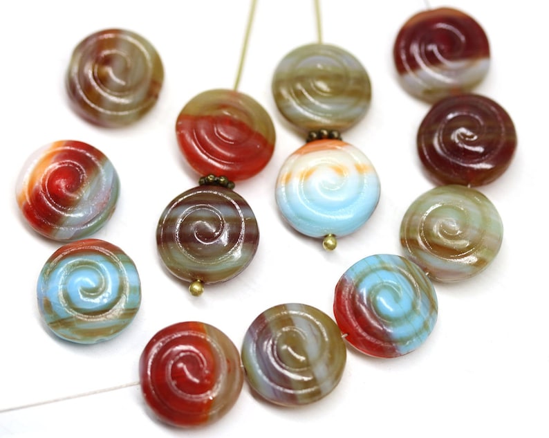 13mm Red Blue Shell Beads Czech Glass Seashell Nautilus - Etsy