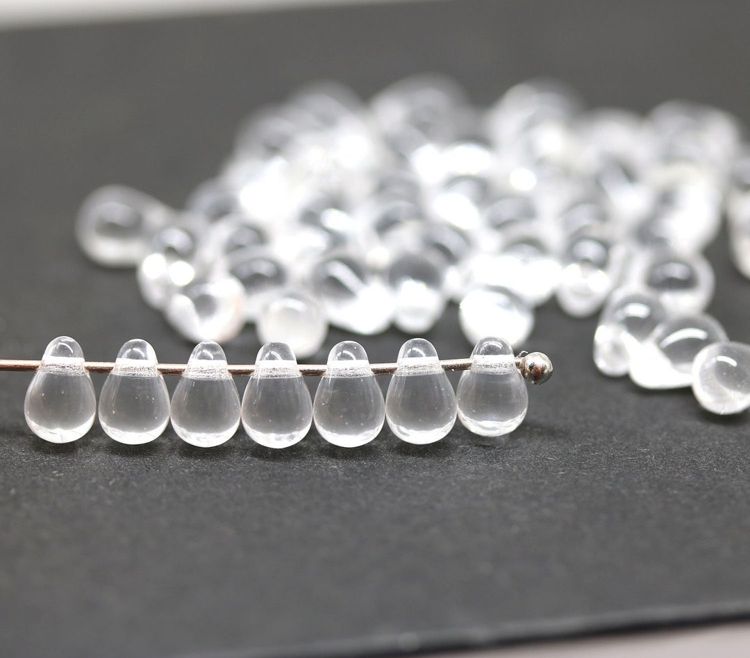 Tiny Crystal Clear Teardrops Czech Glass Pressed Drops 4x6mm - 50pc ...