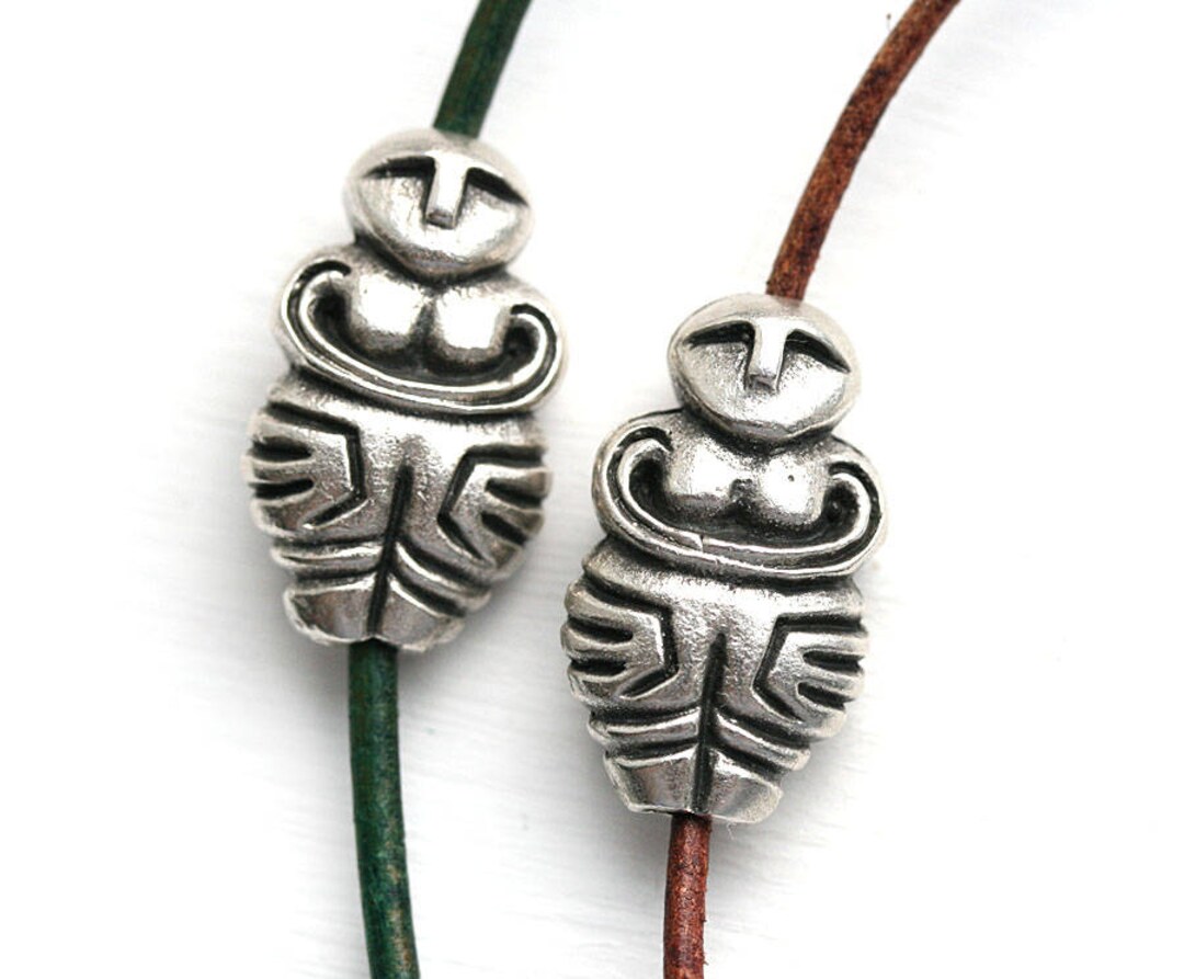 2pc Primitive Goddess Antique Silver Beads, Neolithic Idol Pendant ...