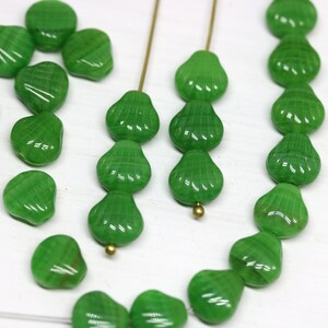Opaque Green Glass Shell Beads, 9mm Czech Center Drilled Seashell Beads ...