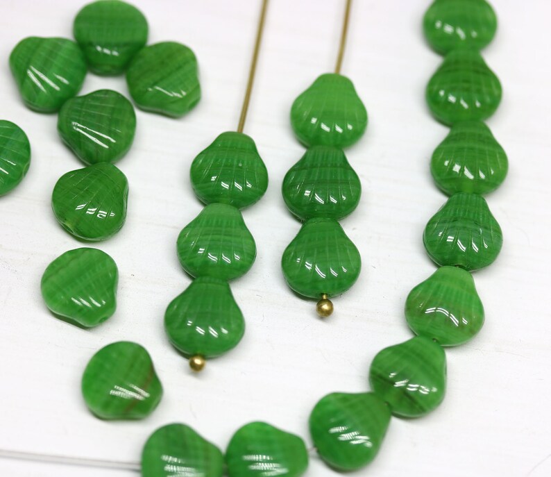 Opaque Green Glass Shell Beads 9mm Czech Center Drilled - Etsy