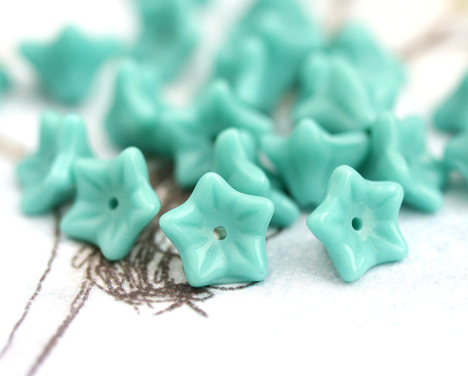 20pc Turquoise Trumpet Flower Czech Glass 5 Petal Flower - Etsy