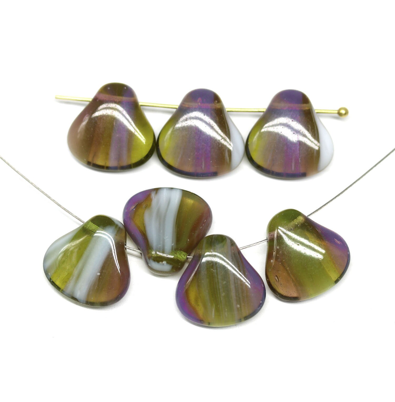 9mm Czech Glass Shell Beads Olive Green Purple Seashell Side - Etsy