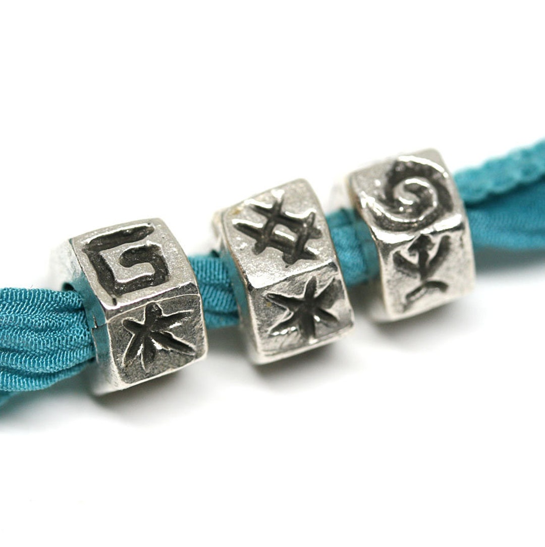 Large Hole Hexagon Beads Antique Silver Bracelet Beads Ancient Symbols ...