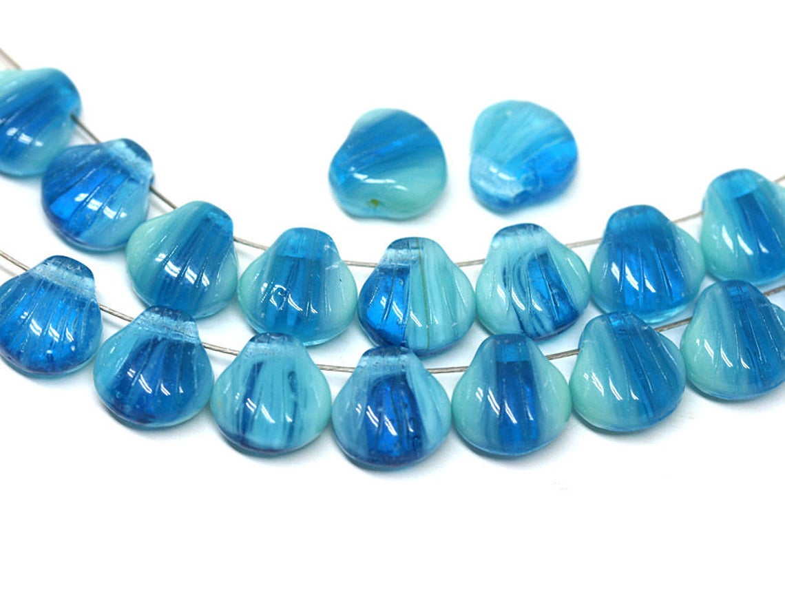 Blue Glass Shell Beads Side Drilled Seashell Beads Sea Blue | Etsy