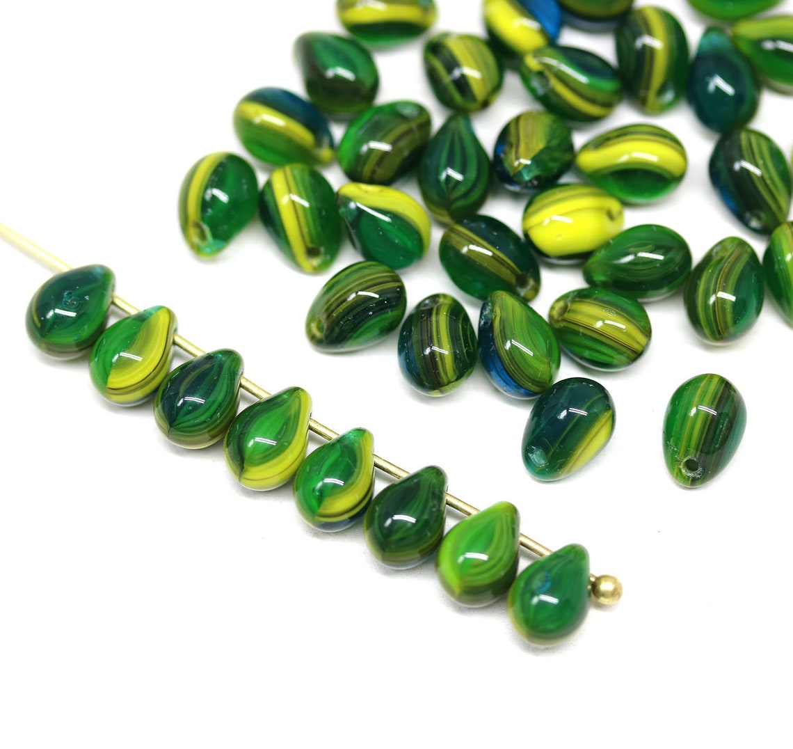 70pc Green Yellow Teardrops 5x7mm Czech Glass Top Drilled - Etsy