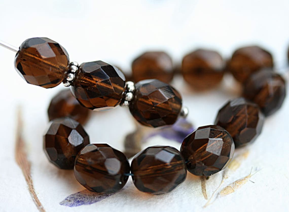 8mm Glass Dark Smokey Topaz Beads Dark Brown Czech Round | Etsy
