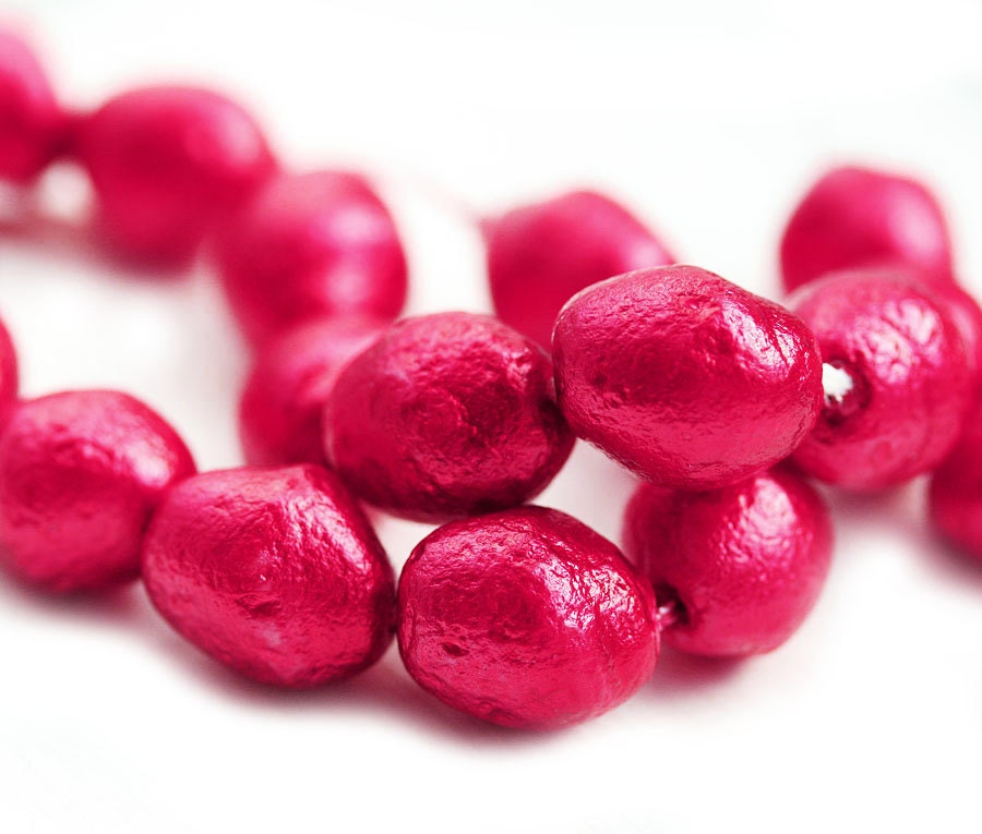 Red large beads Chunky Faux pearls Red Czech glass barrel | Etsy