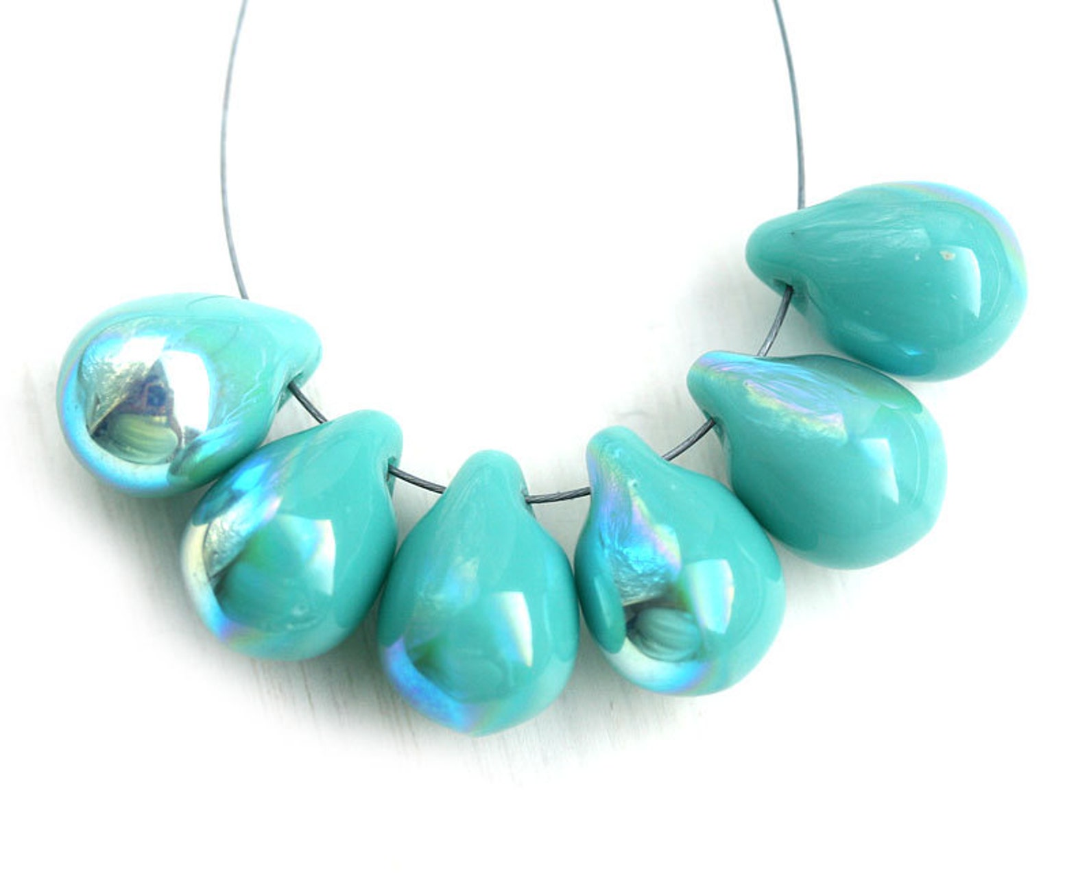 Turquoise Teardrops, Large Czech Glass Drops Briolettes, Green Raindrop ...