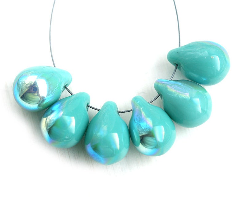 Turquoise Teardrops, Large Czech Glass Drops Briolettes, Green Raindrop ...