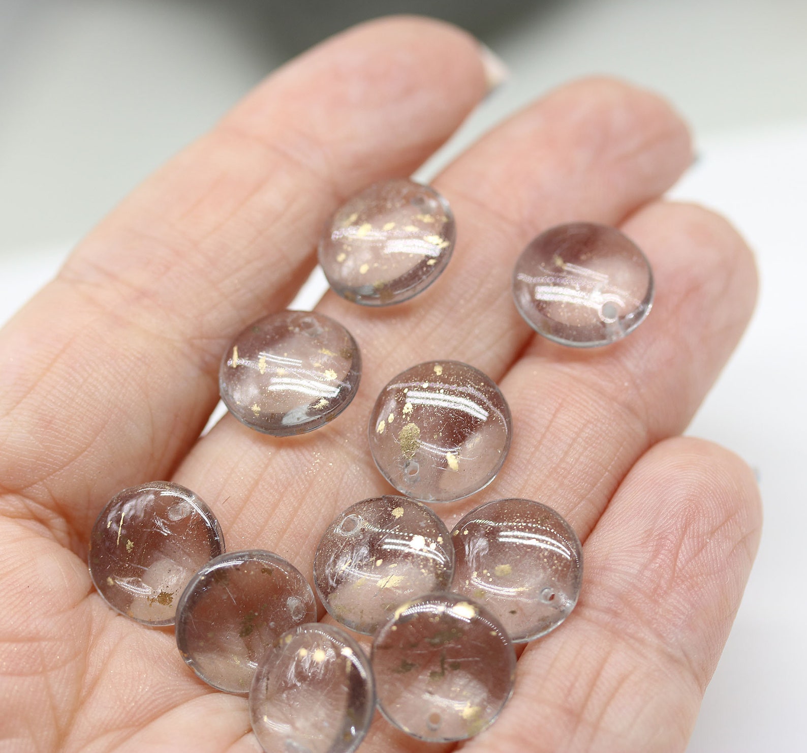 12mm Gray Lentil Beads Gold Flakes Czech Glass Top Drilled - Etsy