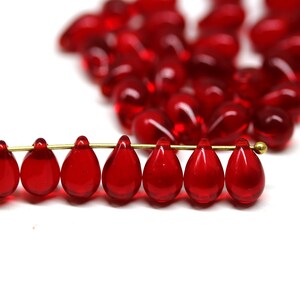 6x9mm Dark Red Czech Glass Teardrop Beads, Transparent Ruby Red Top ...