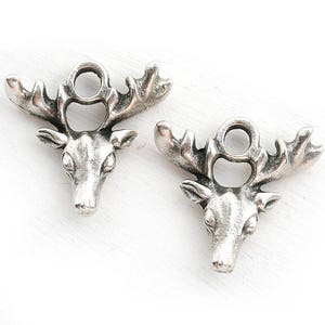 Deer Elk Charm Bead, Antique Silver Metal Antlers, Greek Casting, Deer ...