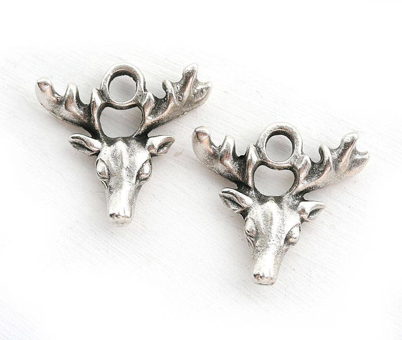 Deer Elk Charm Bead Antique Silver Metal Antlers Greek - Etsy