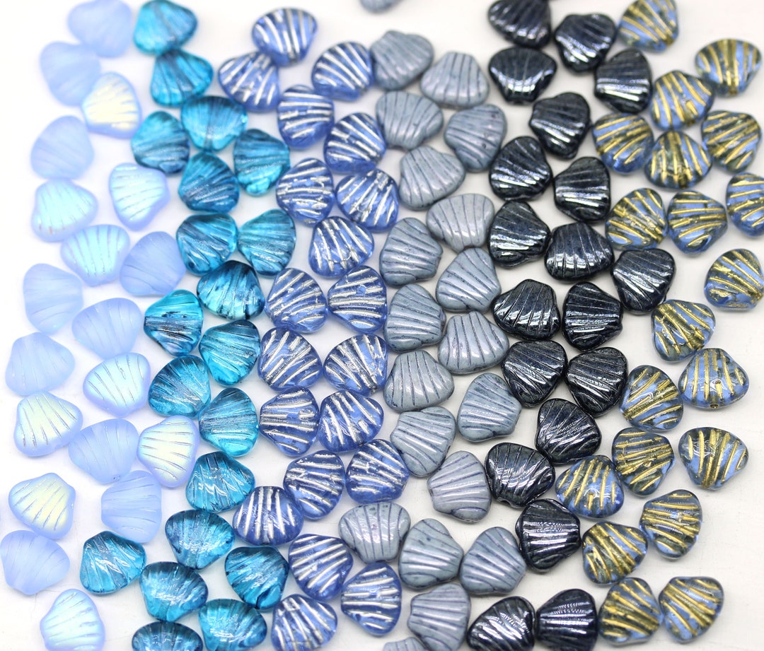 Blue Czech Glass Shell Beads, 9mm Center Drilled Seashell, 20pc - Etsy