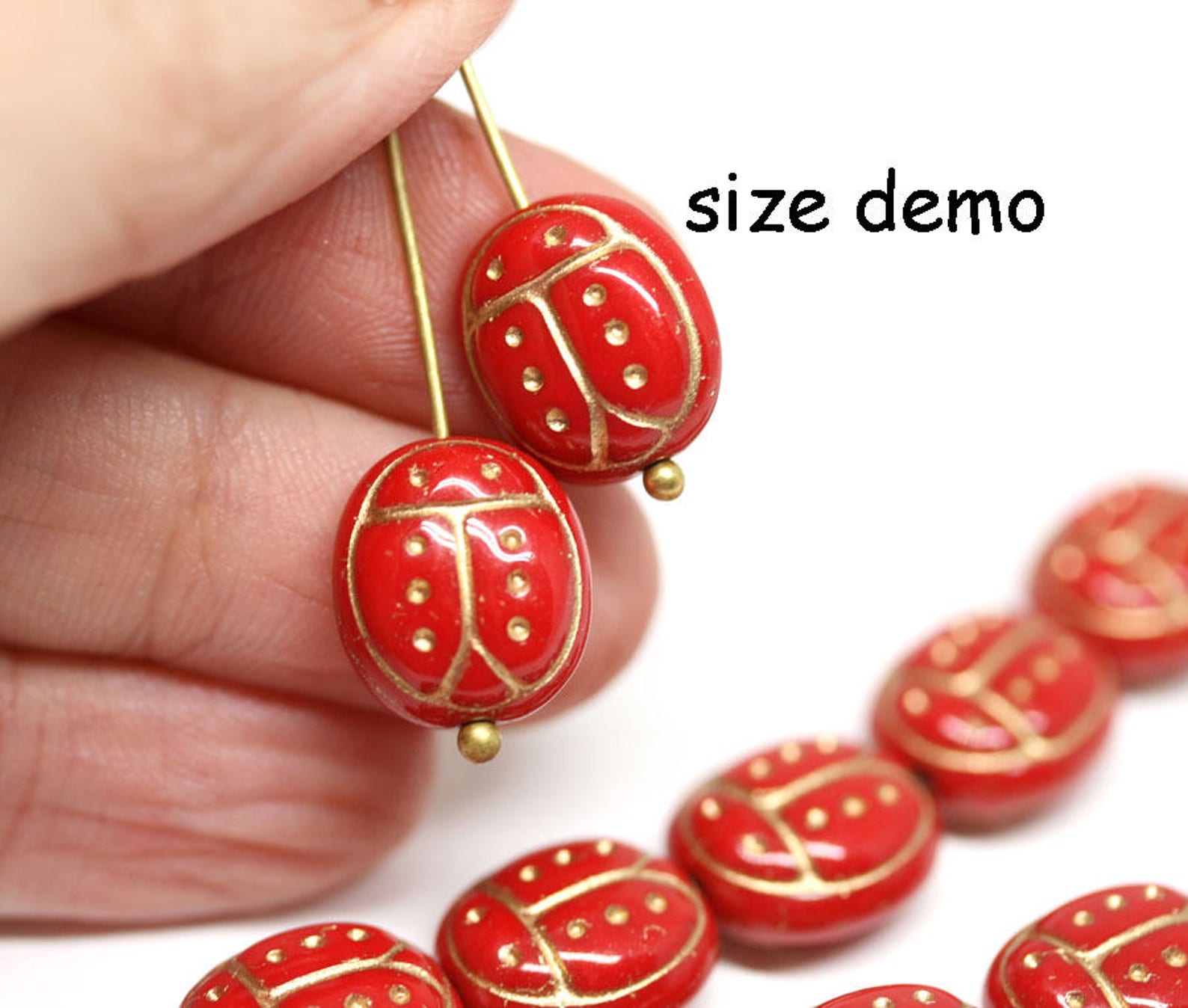 Red Glass Ladybug Bead Golden Dots Red Gold Czech Glass Beads | Etsy