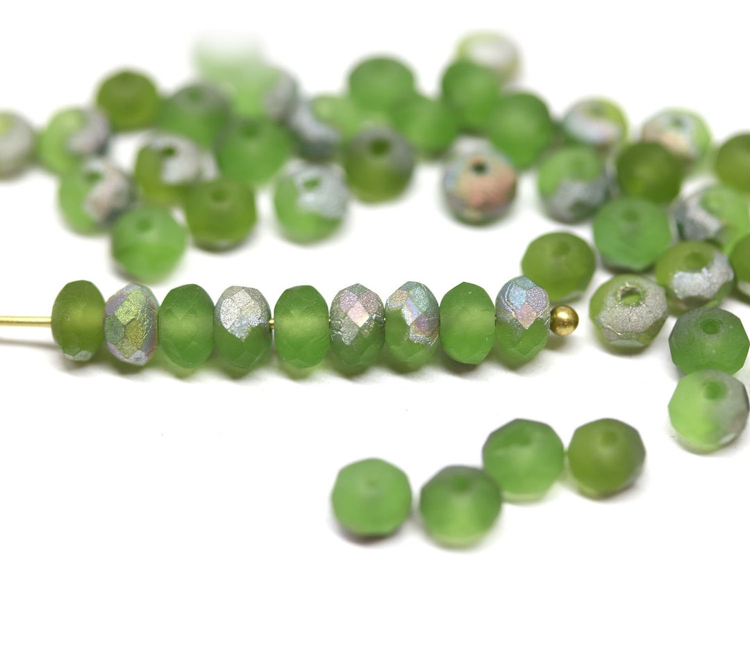 Frosted Grass Green Rondelle Beads, 3x5mm Czech Glass Fire Polished ...